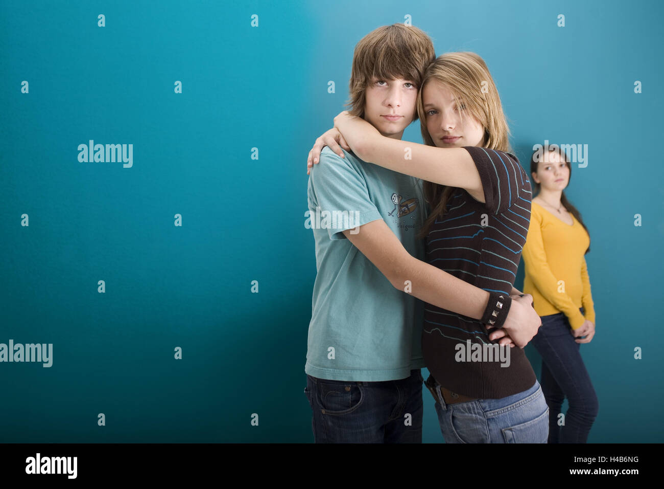 teenager, couple, hug, girl, background, looking, sad, jealous Stock ...