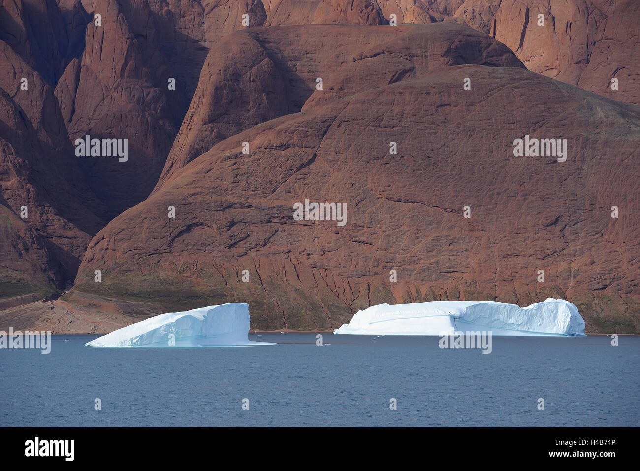 Iceberg, red mountain in the background, mountain, Clearing fjord ...