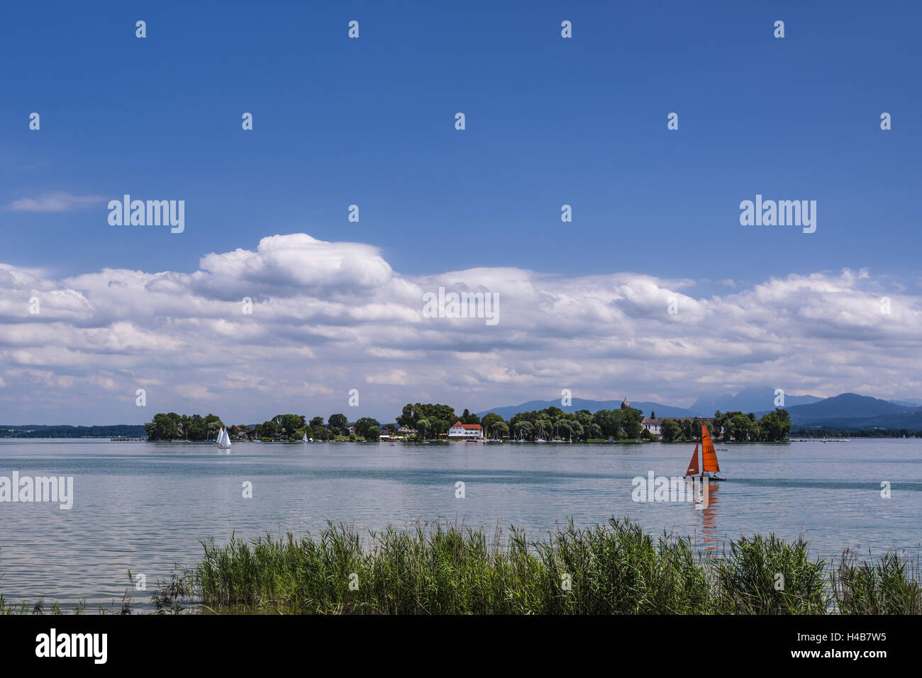 Germany, Bavaria, Upper Bavaria, Chiemgau, Gstadt in Lake Chiem, Lake ...
