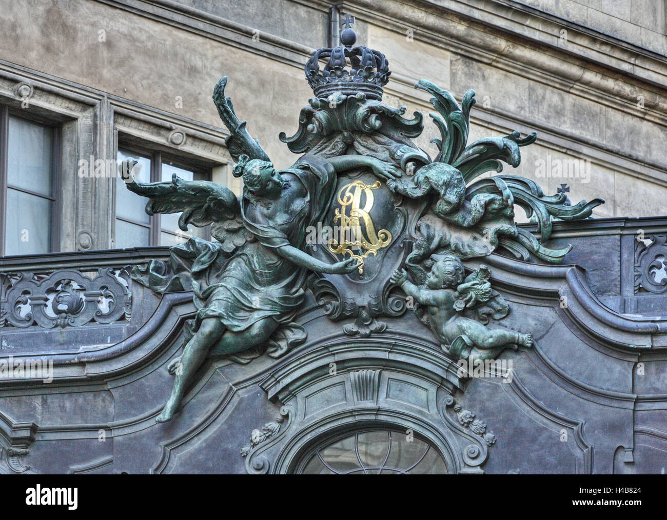 Germany, Saxony, Dresden, coat of arms, crown, angel, statues Stock ...