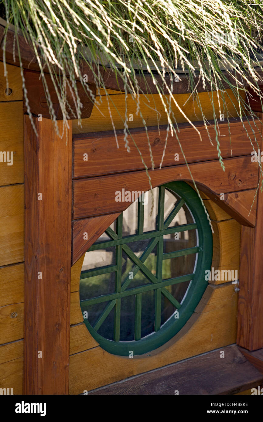 Summer house, window, green, grass roof Stock Photo - Alamy