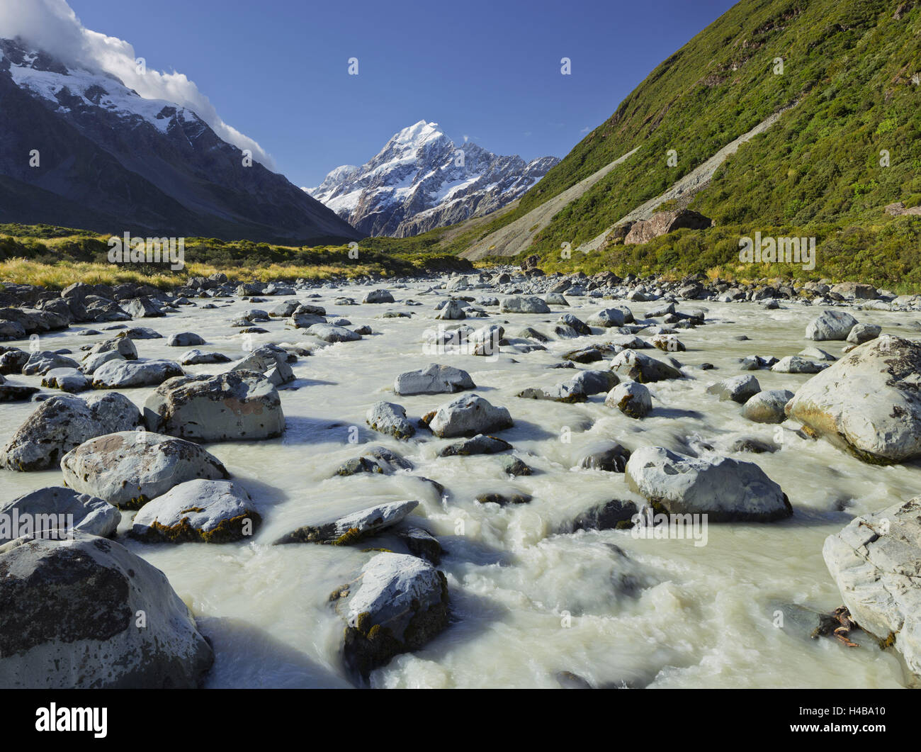 Aoraki, Hooker River, Mount Cook National Park, Canterbury, south ...