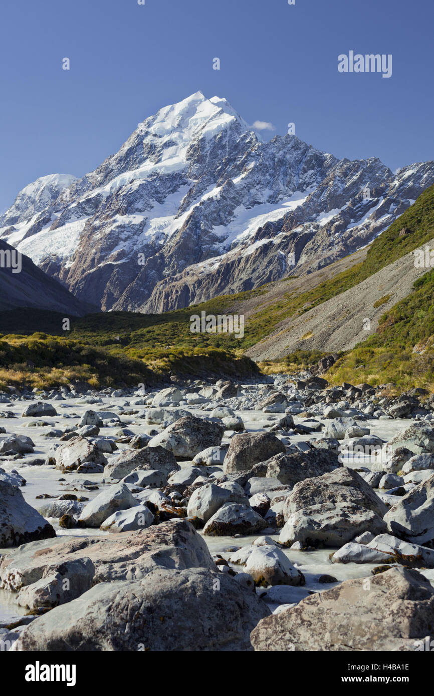 Aoraki, Hooker River, Mount Cook National Park, Canterbury, south ...