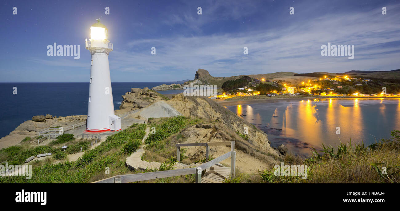 Castle Point lighthouse in the moonlight, Wellington, north Island, New ...