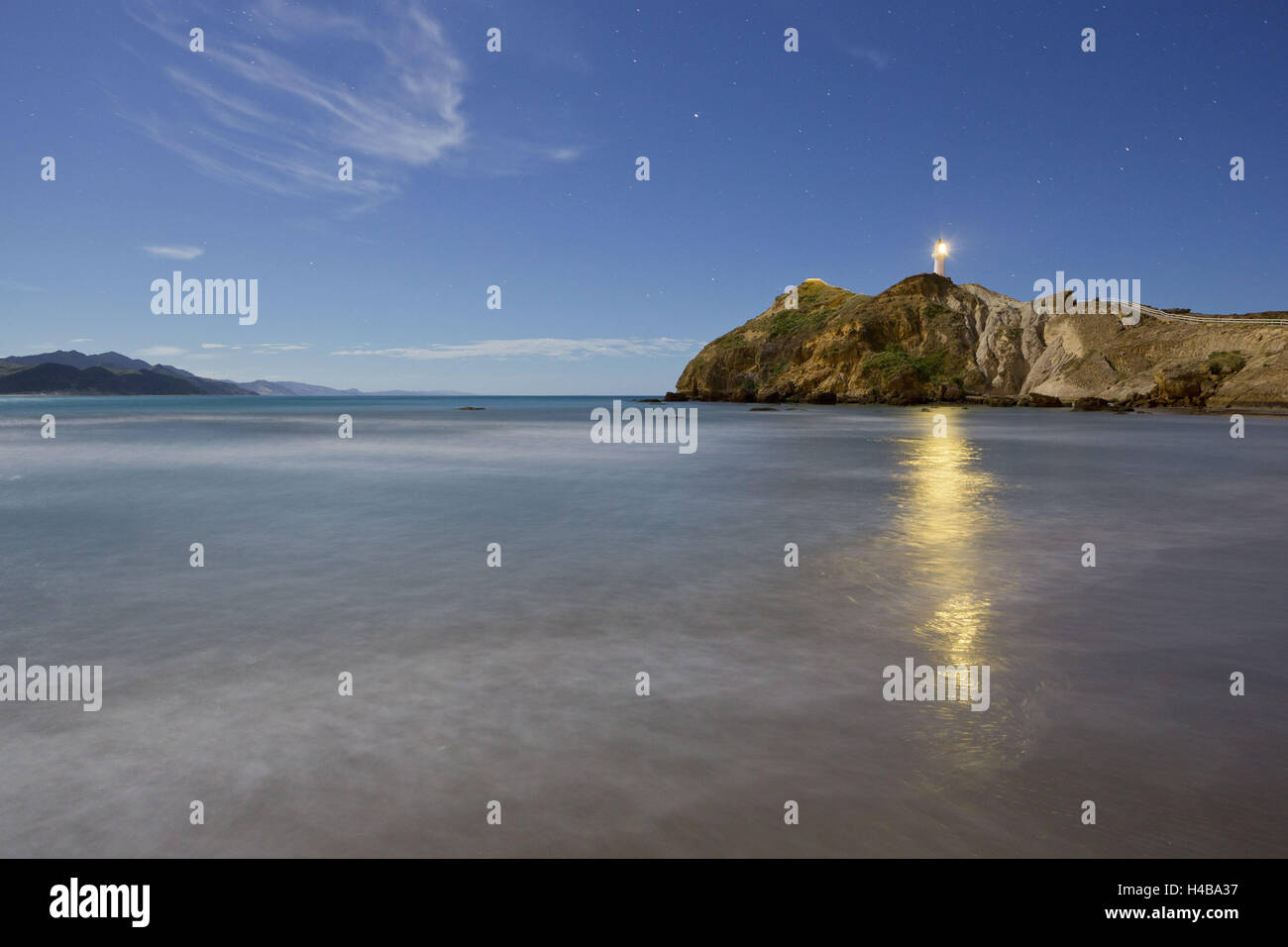 Castle Point lighthouse in the moonlight, Wellington, north Island, New ...
