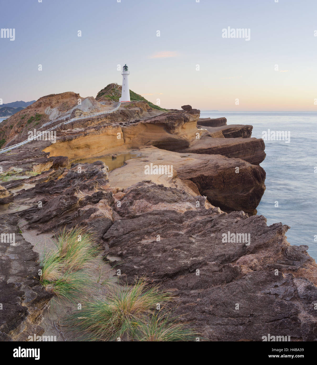 Castle Point lighthouse, sandstone, Wellington, north Island, New ...