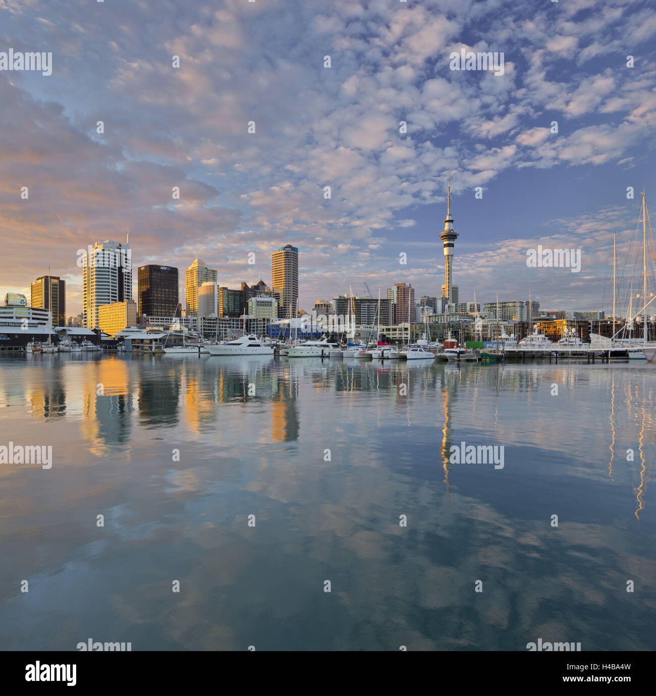 Skyline of Auckland, yacht harbour, Wynyard Crossing, Viaduct Basin ...