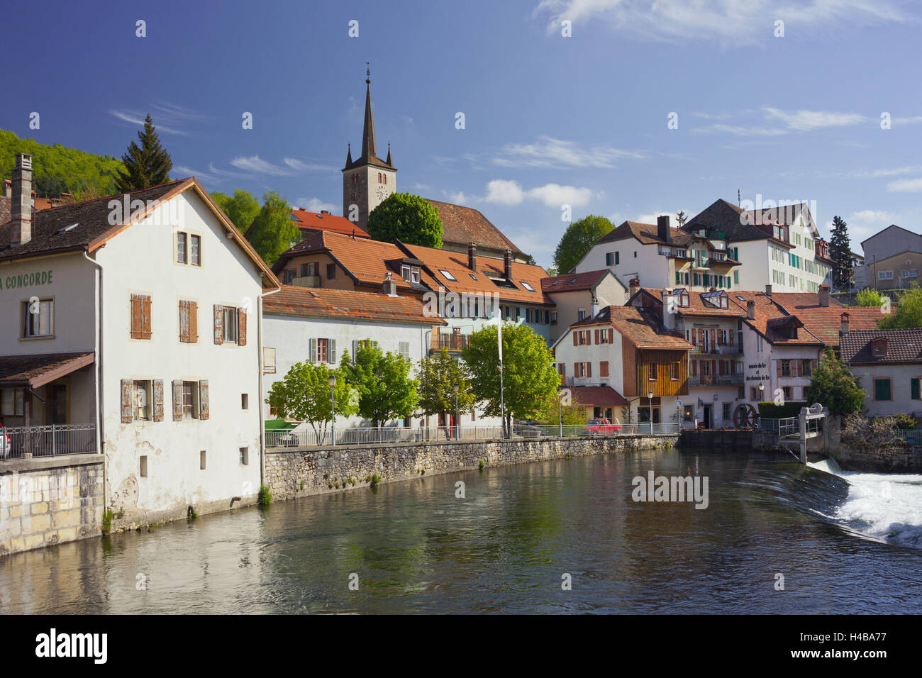 Centre of Vallorbe, Orbe river, Vaud, Switzerland Stock Photo - Alamy