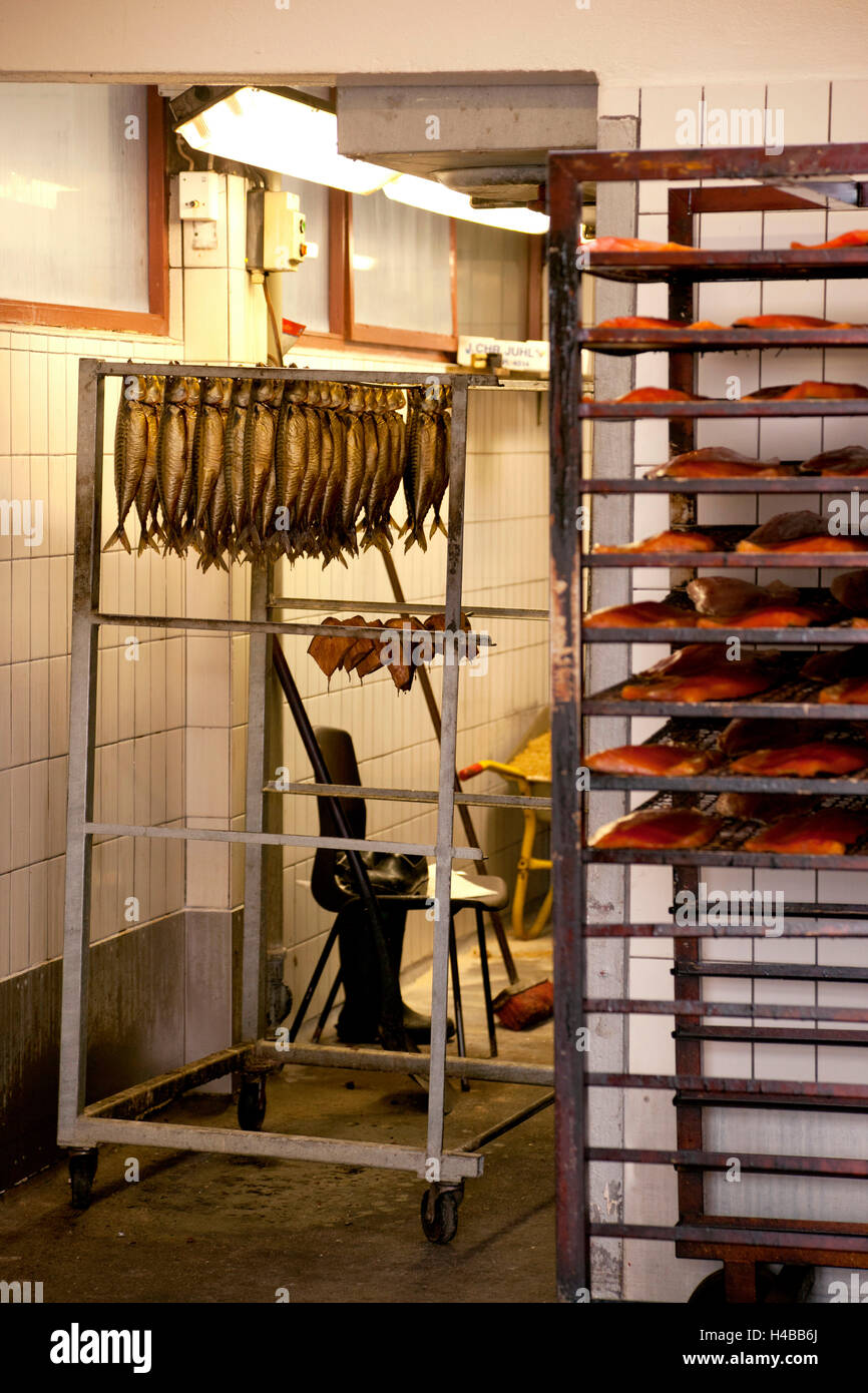 Fish, shelf, harbour, smokehouse Stock Photo - Alamy