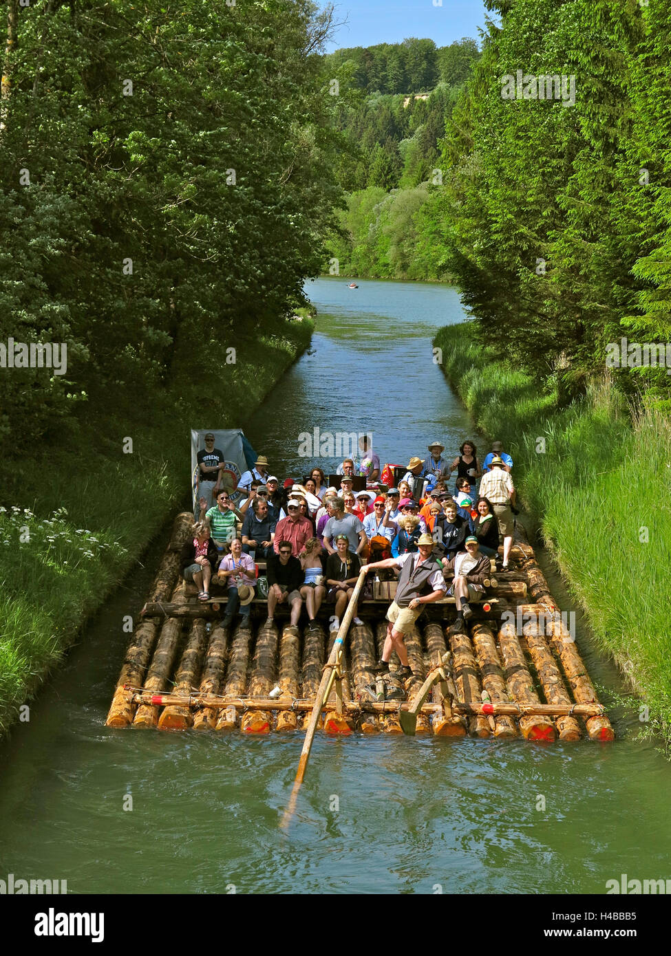 Germany, Upper Bavaria, river Isar, raft trip near Wolfratshausen Stock ...