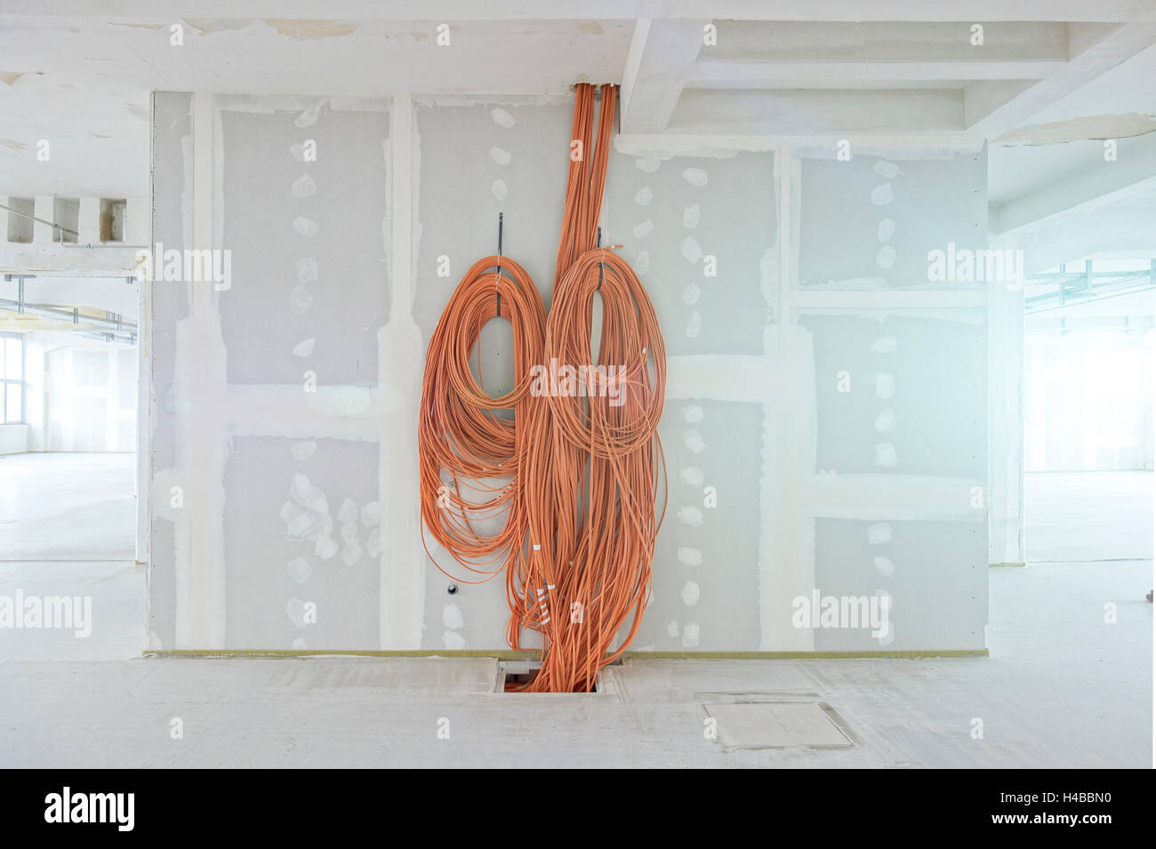 Construction site, shell, cable, drywall installation, wired Stock ...