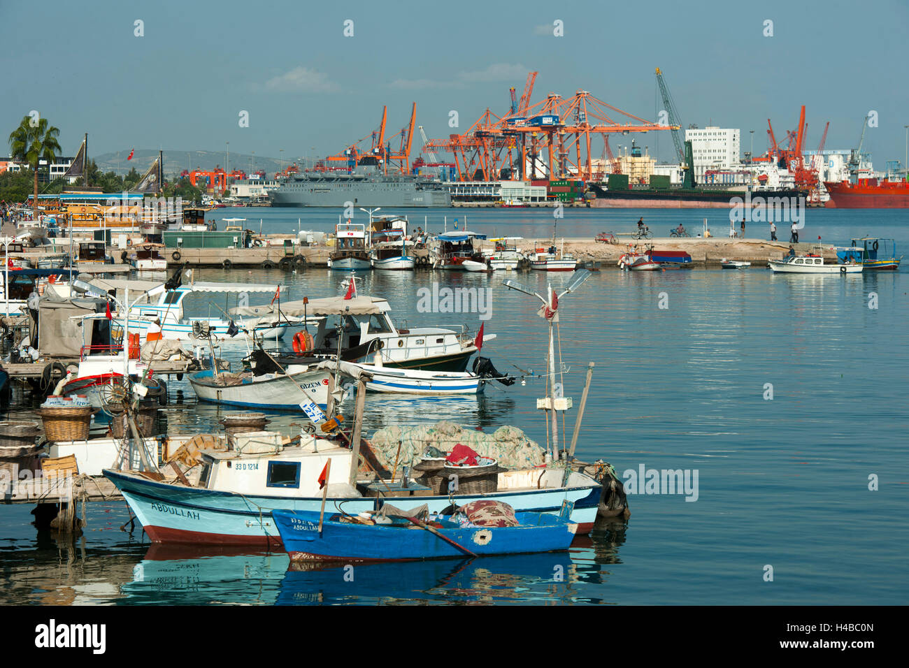 Turkey, Mersin, fishing harbour, in the background the modern ...