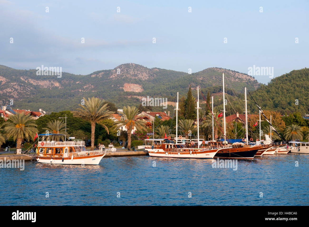 Turkey, province of Mugla, Göcek, view at the place and the yacht ...