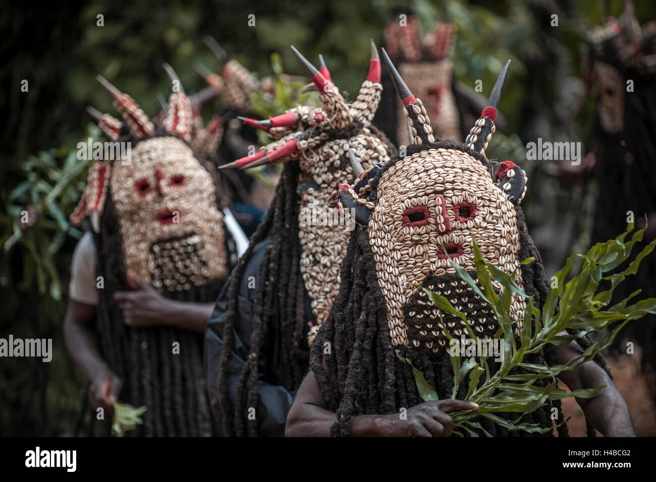 Men of the ethnic group of the Bamileke with traditional masks, Dance ...