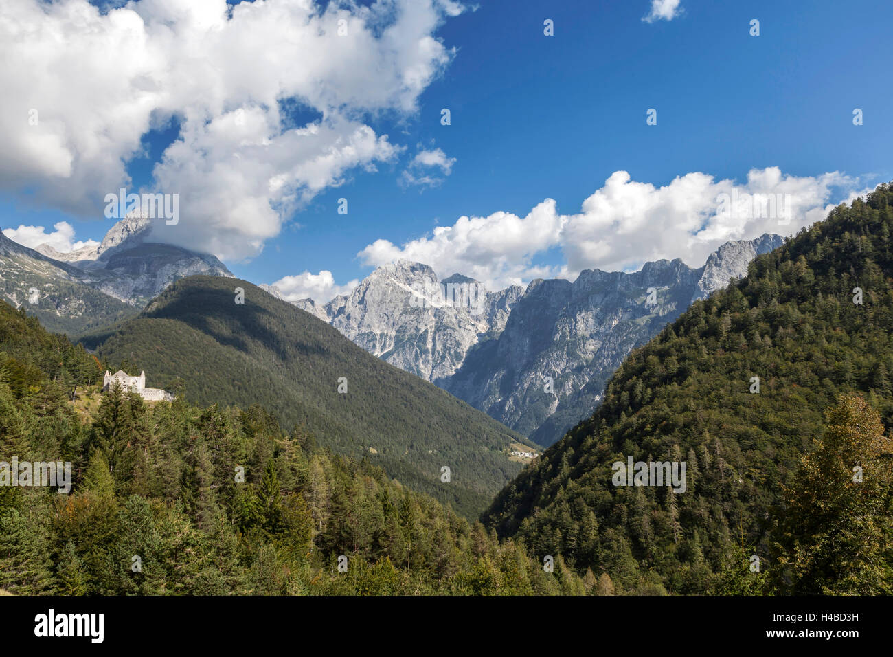 Mountain village in Slovenia and fortress Predil Stock Photo - Alamy