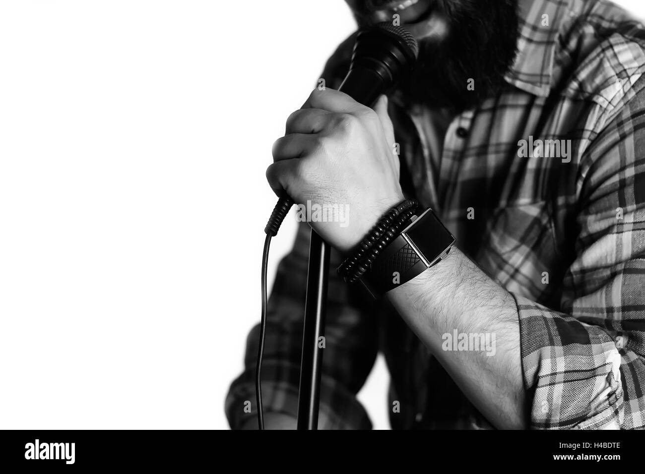 Microphone isolated man hand Stock Photo - Alamy