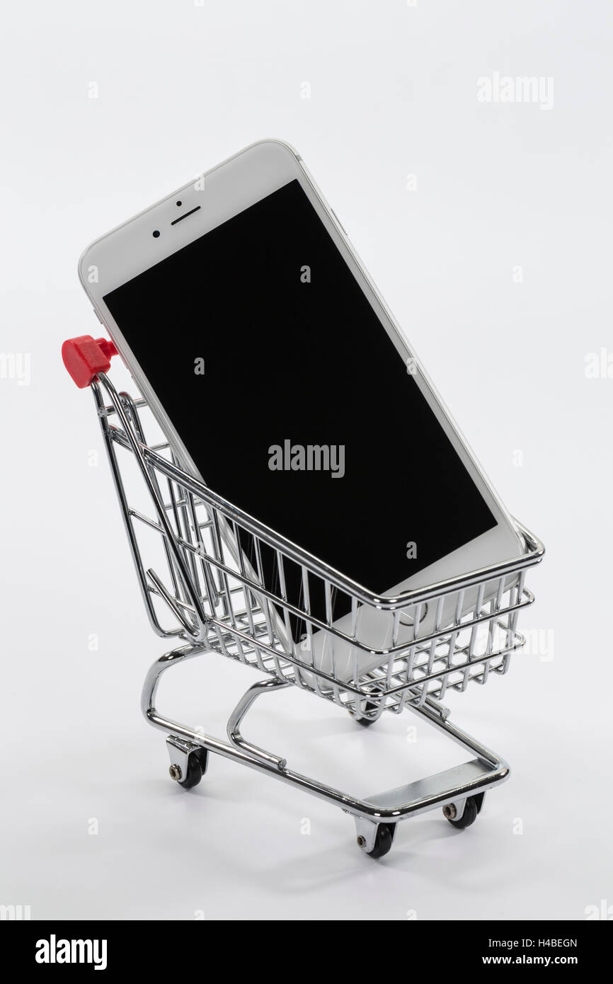 Shopping cart, Apple iPhone 6Plus, symbolical picture, consumption ...