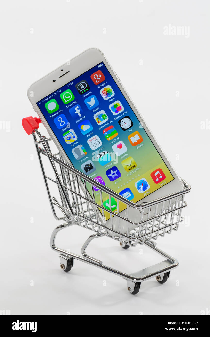 Shopping cart, Apple iPhone 6Plus, symbolical picture, consumption ...