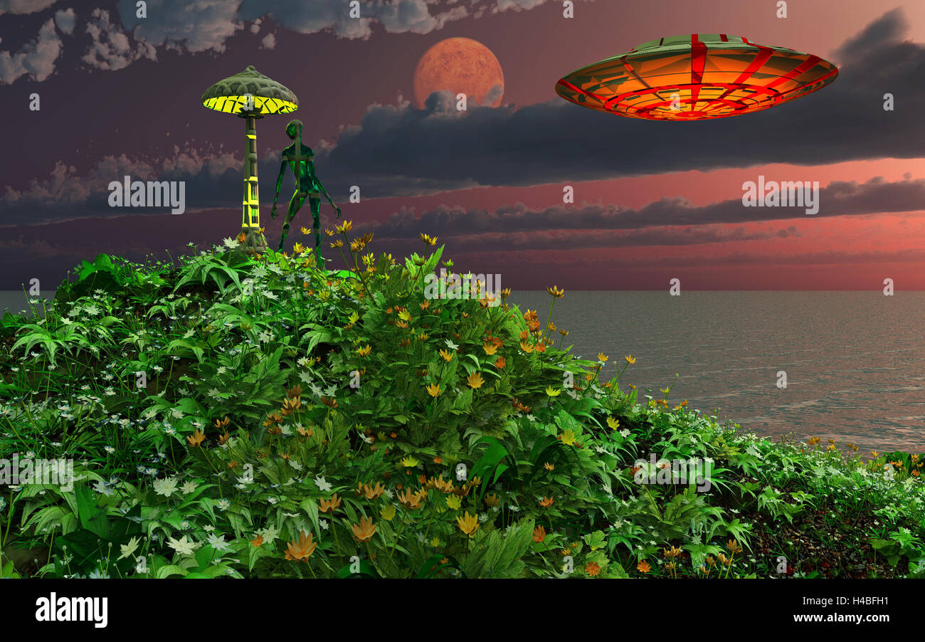 An Alien Being Standing At The Earths Equivalent To A Bus Stop Stock ...