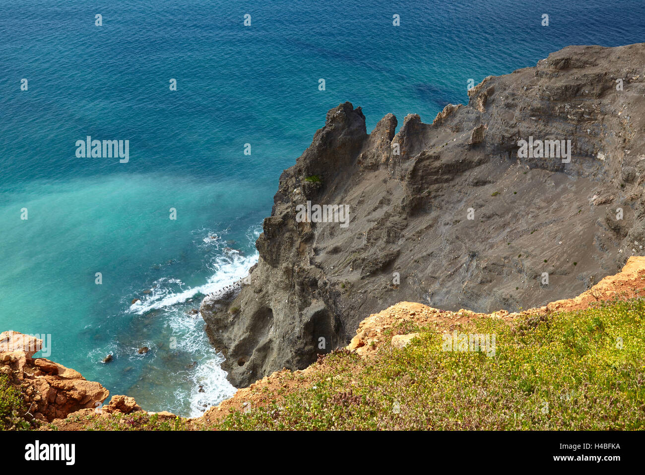 black basalt rock as a geologic anomaly at the rock coast at the ...