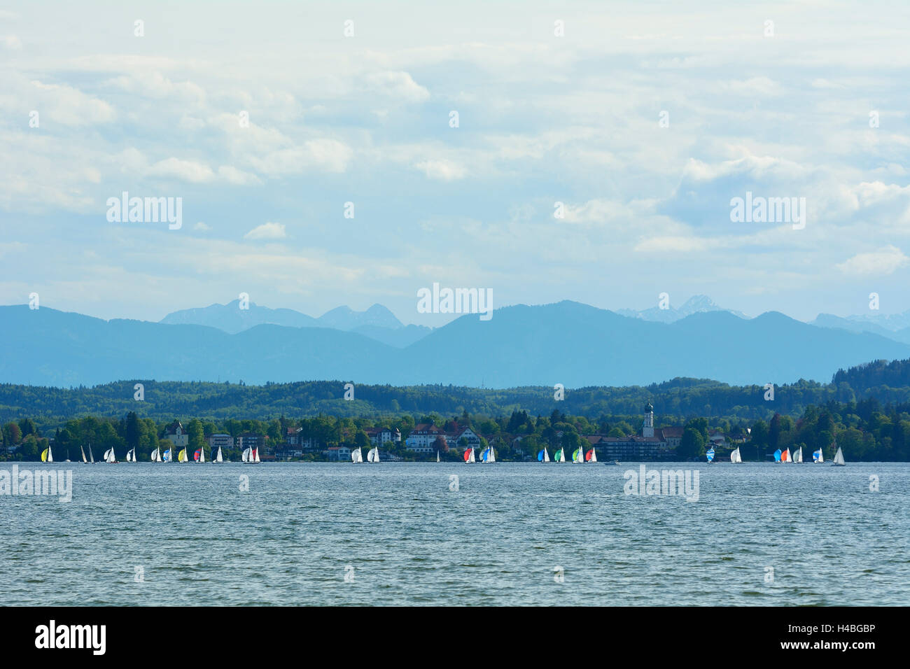 Lake Starnberger See with Sailing Boats, Seeshaupt, Starnberger See, Upper Bavaria, Bavaria ...
