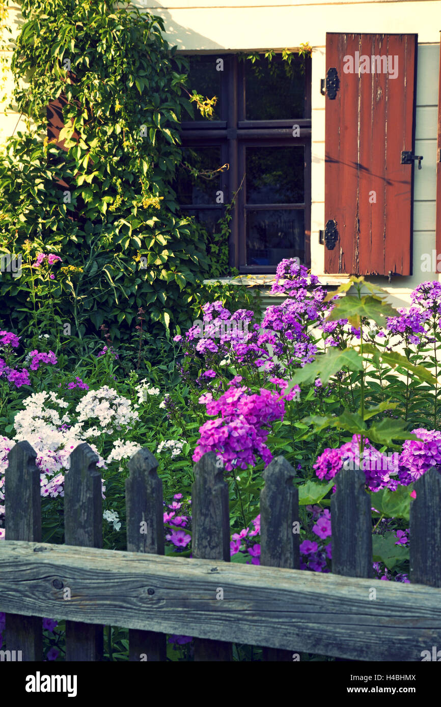 Garden, house, window, flowers Stock Photo - Alamy