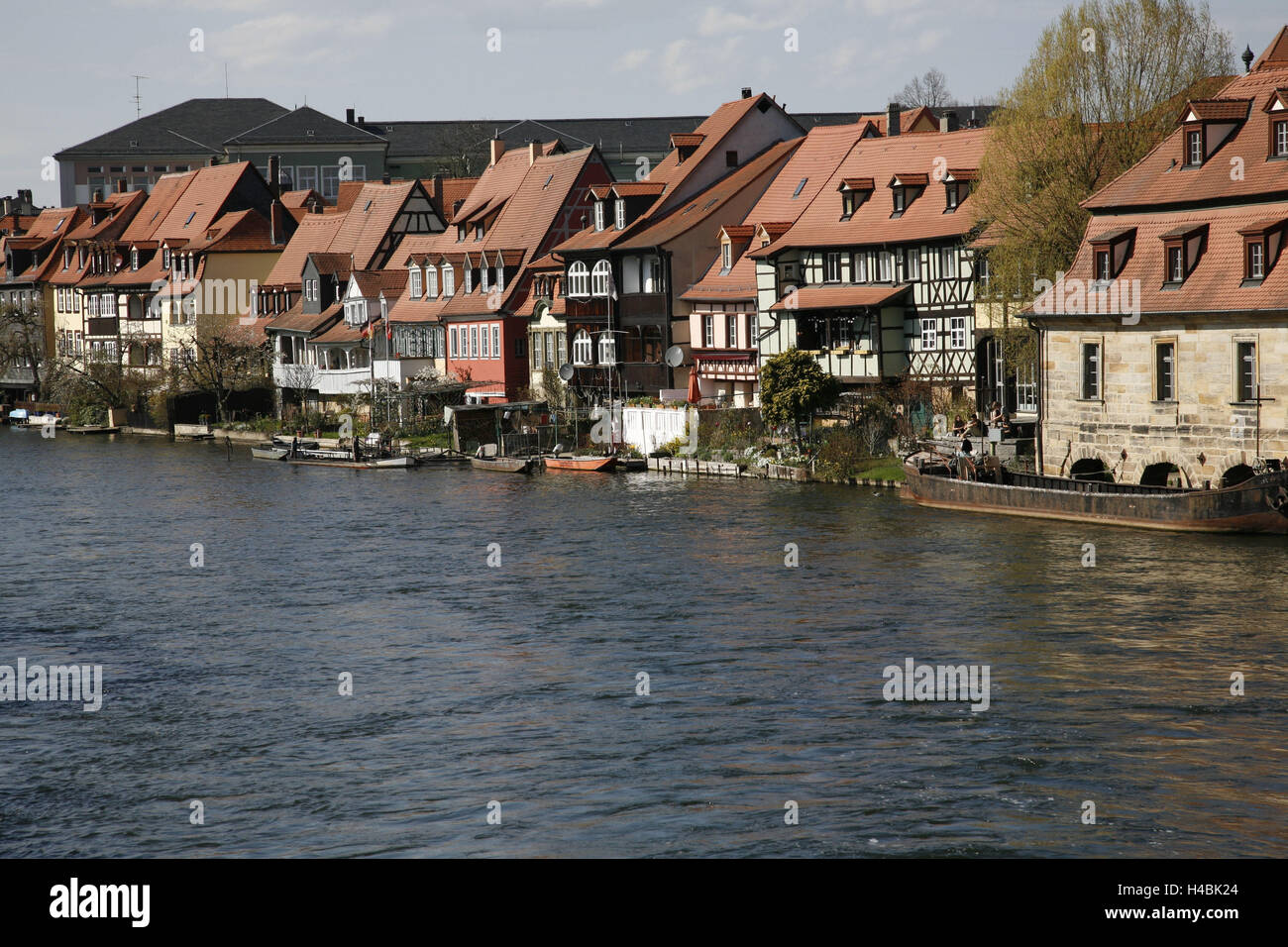 Germany, Bavaria, Upper Franconia, Bamberg, houses on the Regnitz River ...