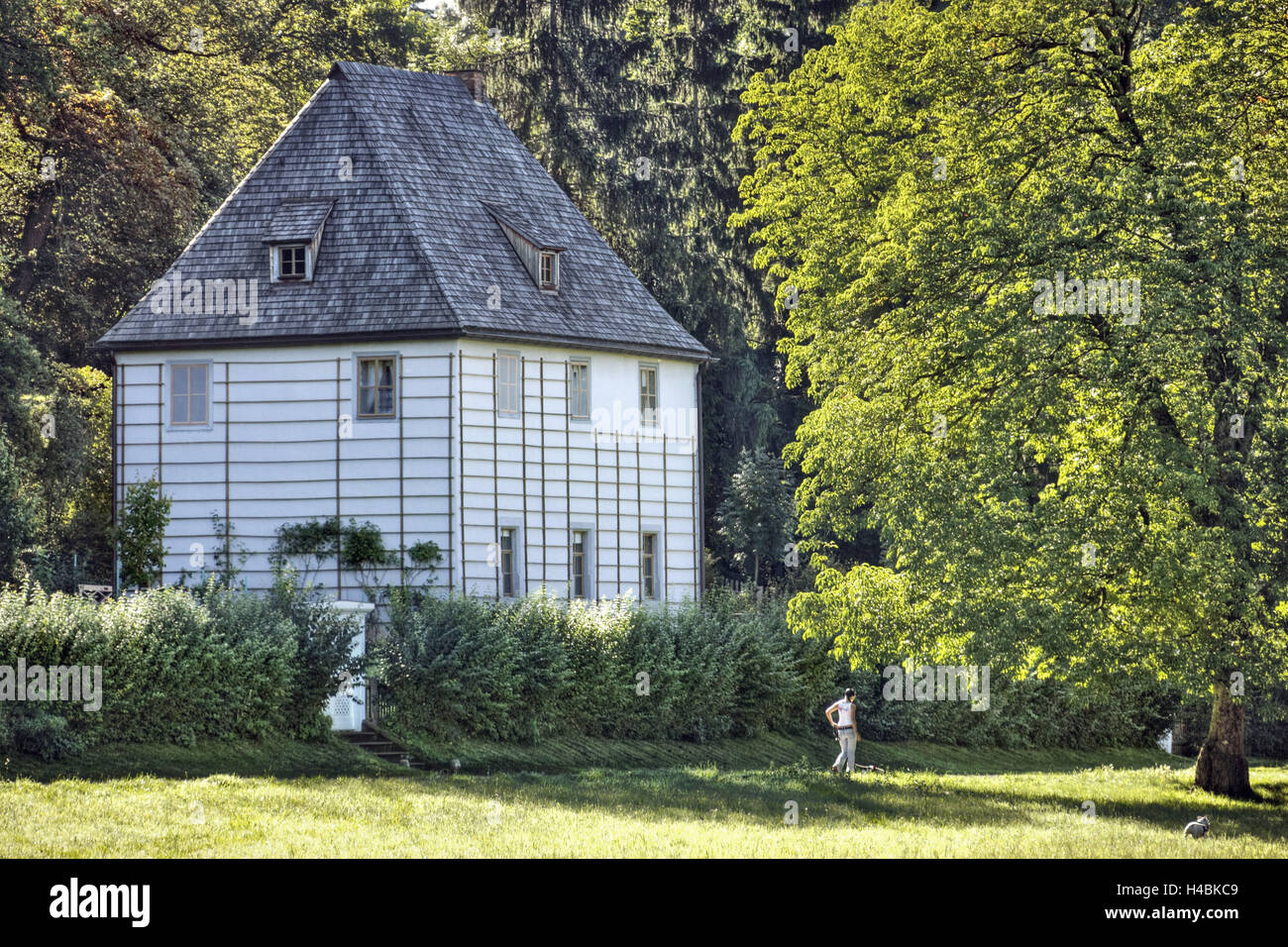 Germany, Thuringia, Weimar, Goethe's summer house, woman, back light ...