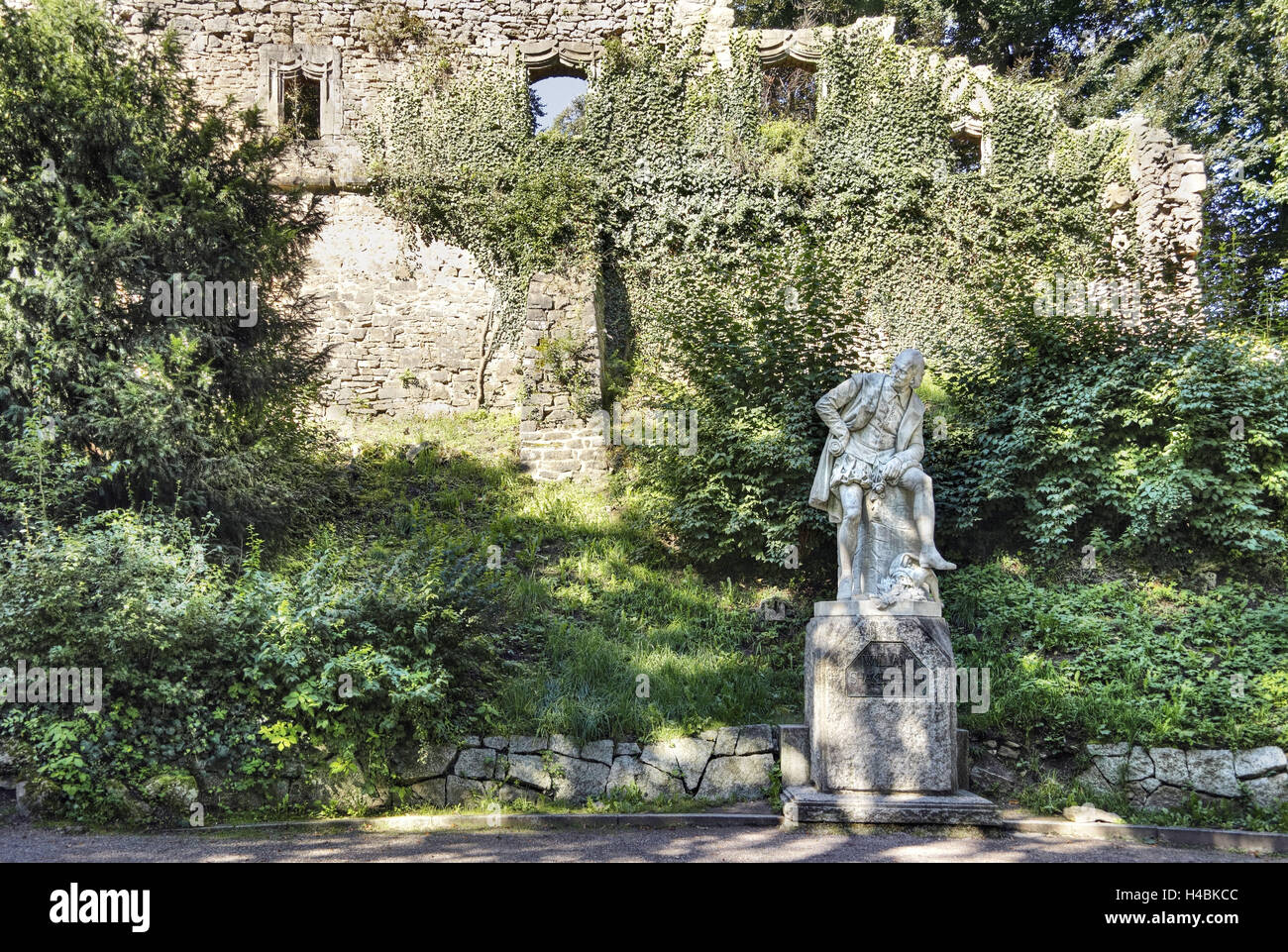Germany, Thuringia, Weimar, William Shakespeare monument, wall, shrubs ...