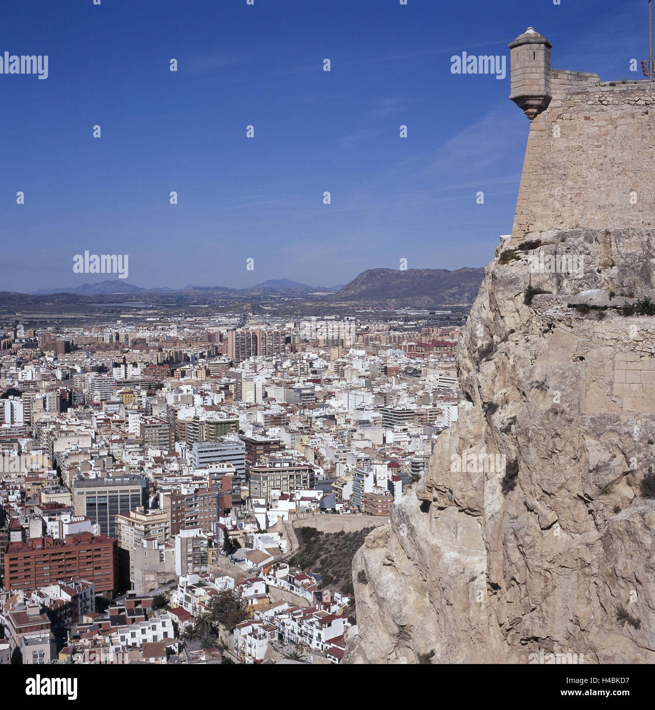 Spain, Alicante, townscape, from above, view of Castillo de Santa ...