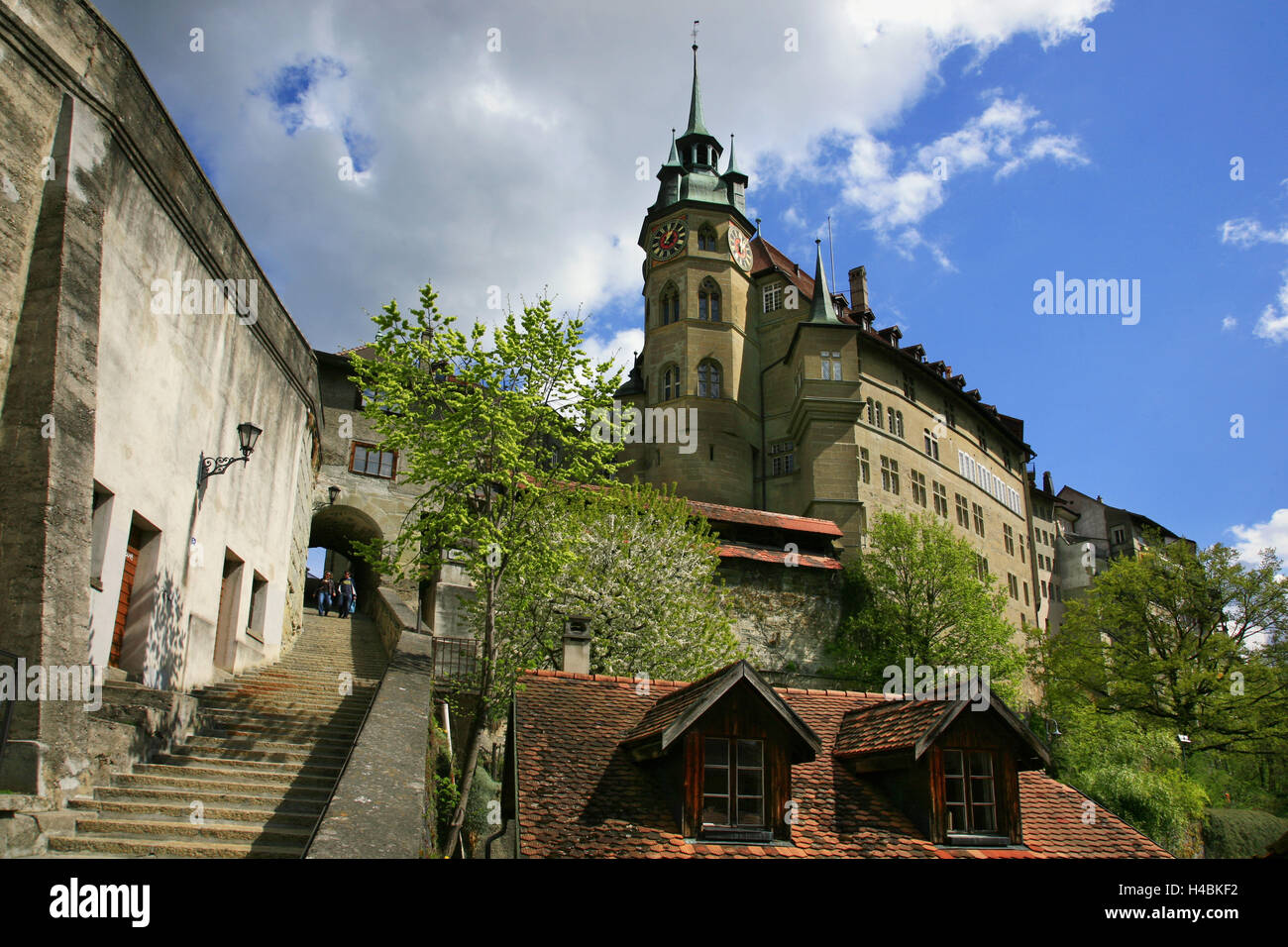 Switzerland, Fribourg on the Sarine River, view from the City Hall from ...