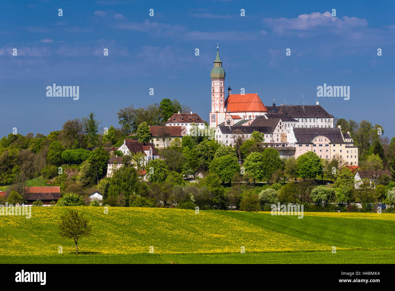 Germany, Bavaria, Upper Bavaria, Fünfseenland, Andechs, spring scenery ...