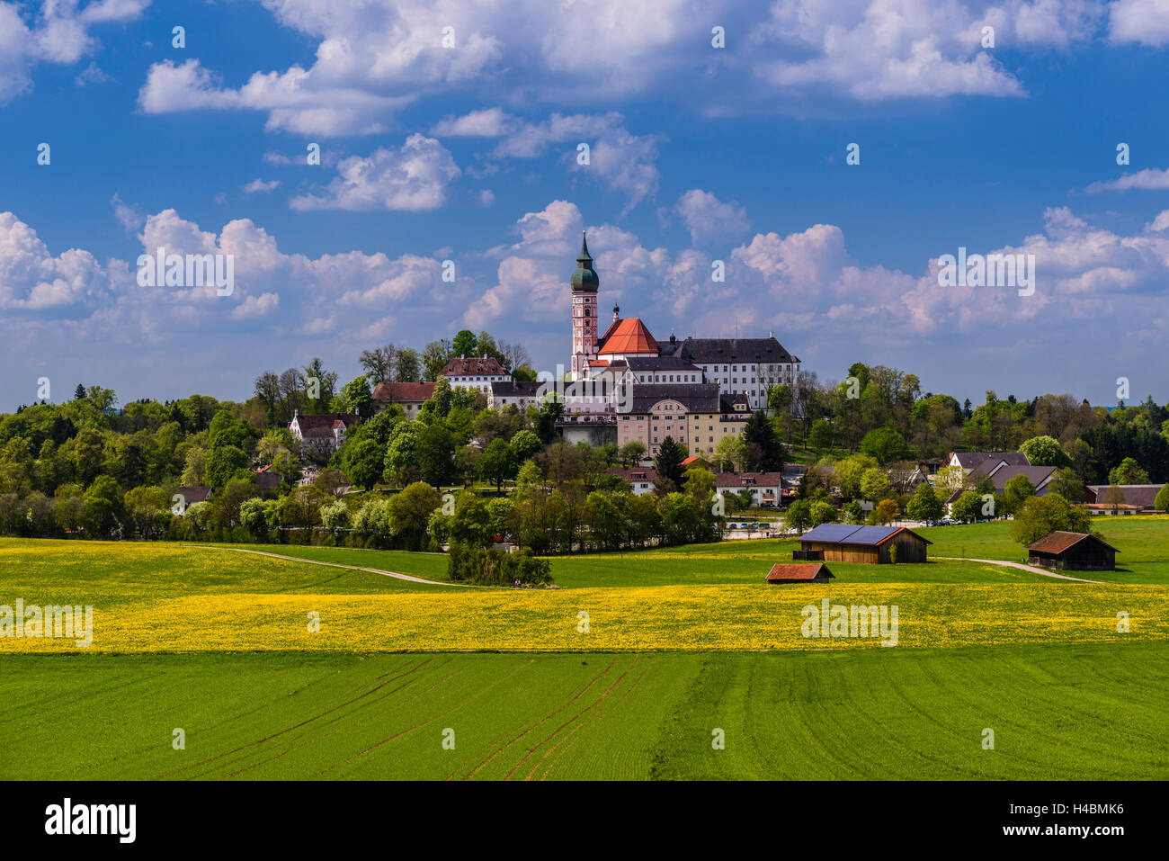 Germany, Bavaria, Upper Bavaria, Fünfseenland, Andechs, spring scenery ...