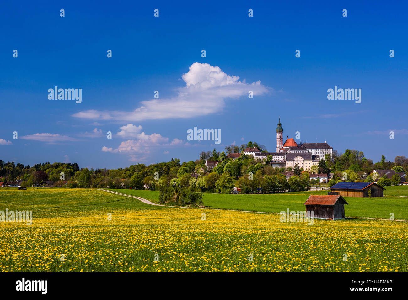 Germany, Bavaria, Upper Bavaria, Fünfseenland, Andechs, spring scenery ...