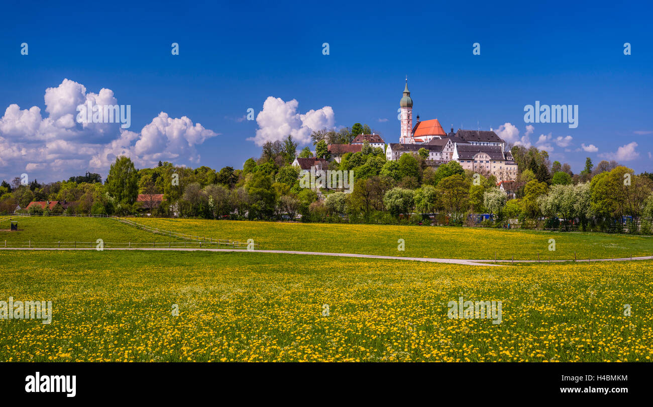 Germany, Bavaria, Upper Bavaria, Fünfseenland, Andechs, spring scenery ...
