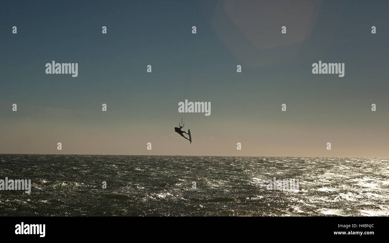 Kite Surfer flying on mediterranean sea, water, costa Brava, Girona ...