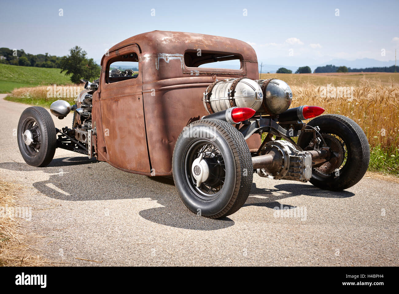Hot-Rod, Rat-Rod, self-built with airplane radial engine Stock Photo ...