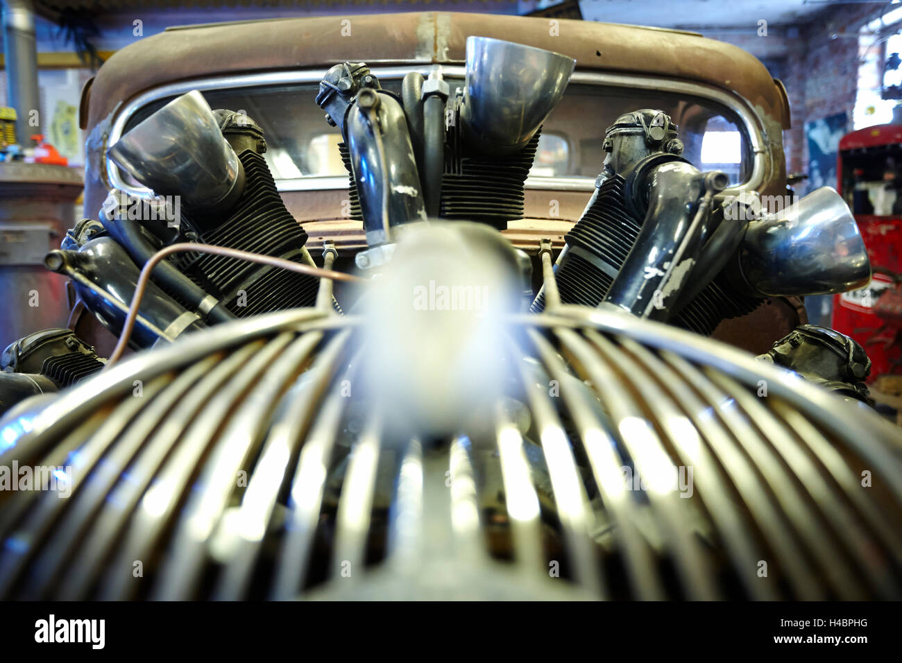 Hot-Rod, Rat-Rod, self-built with airplane radial engine Stock Photo ...