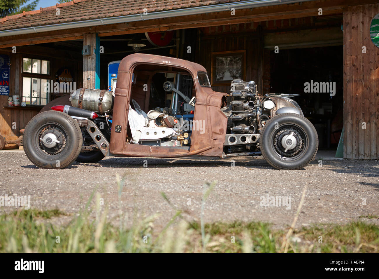 Hot-Rod, Rat-Rod, self-built with airplane radial engine Stock Photo ...