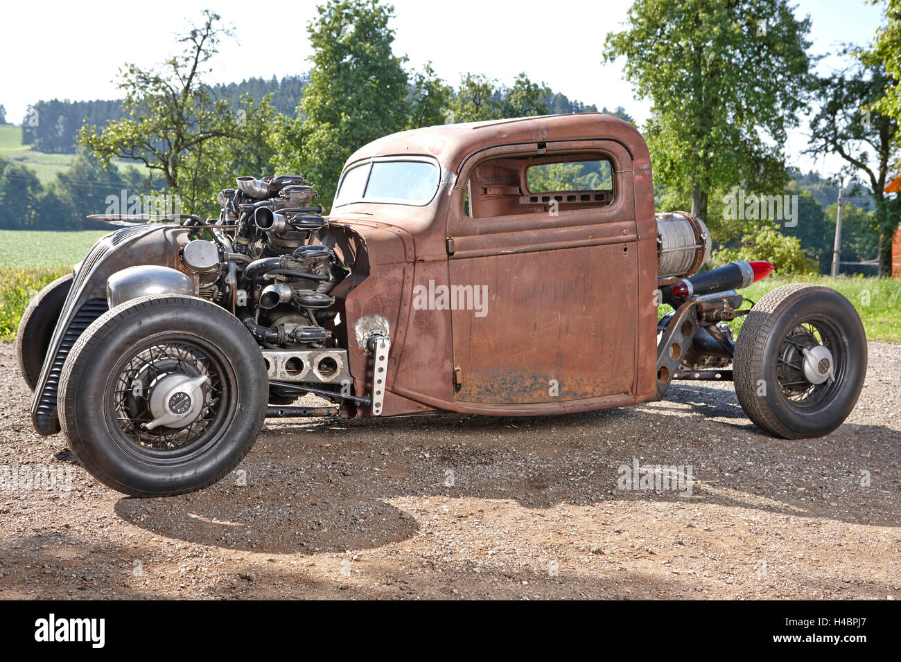 Hot-Rod, Rat-Rod, self-built with airplane radial engine Stock Photo ...