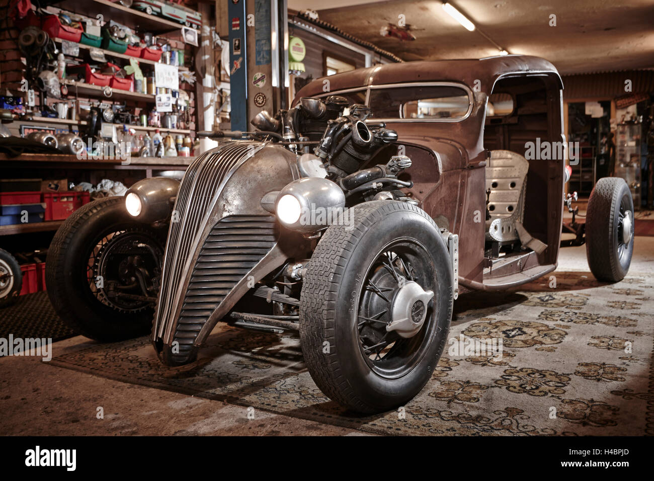 Hot-Rod, Rat-Rod, self-built with airplane radial engine Stock Photo ...