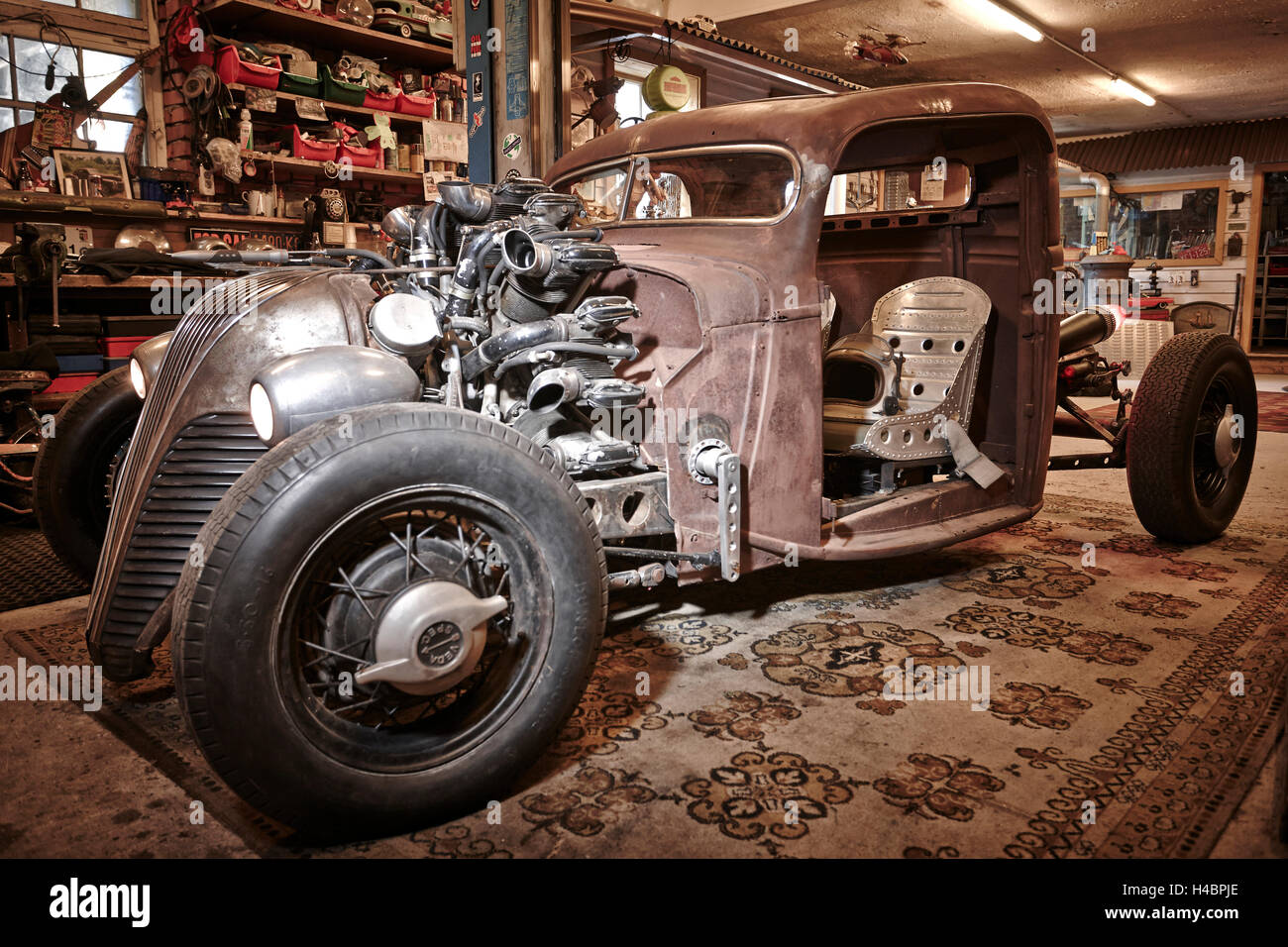 Hot-Rod, Rat-Rod, self-built with airplane radial engine Stock Photo ...