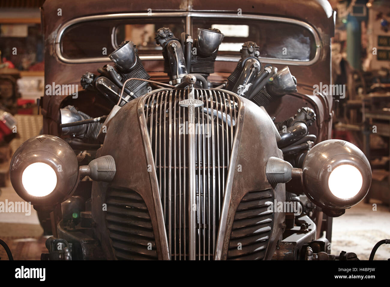 Hot-Rod, Rat-Rod, self-built with airplane radial engine Stock Photo ...