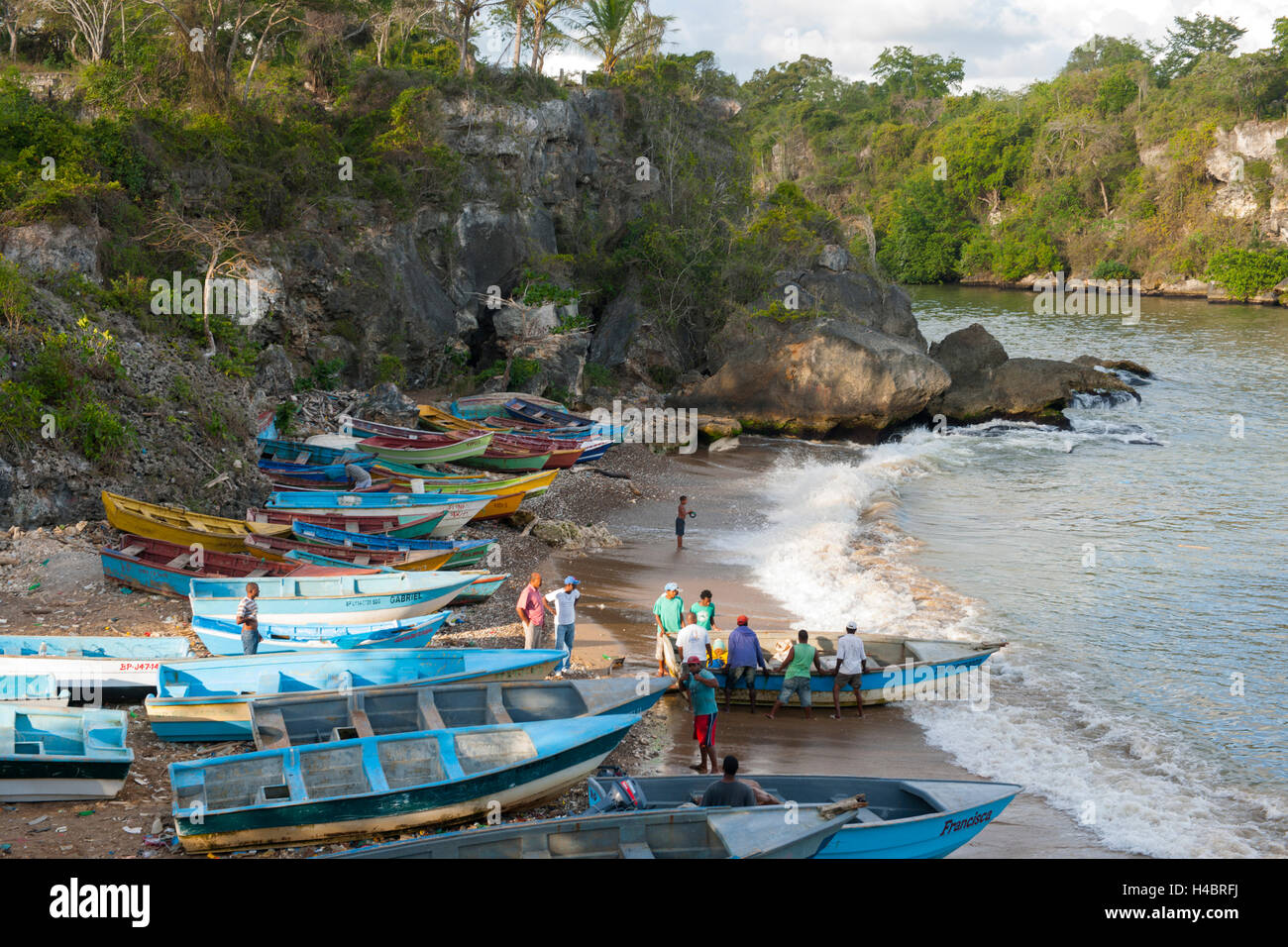 The Dominican Republic, the east, Boca de Yuma, fishing boats in the ...