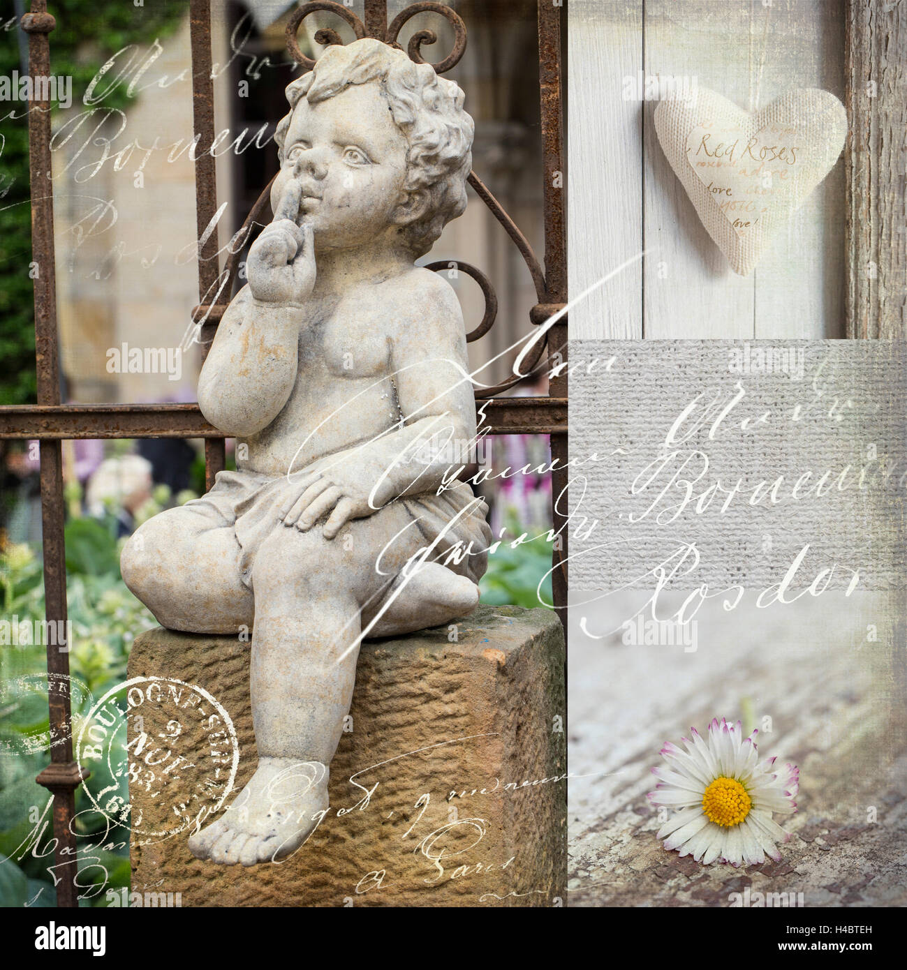 Collage with angel, heart, flower and text Stock Photo - Alamy