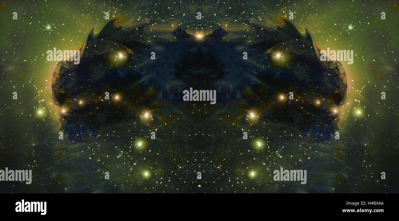 Cosmic dragon in space and stars, green cosmic abstract background ...