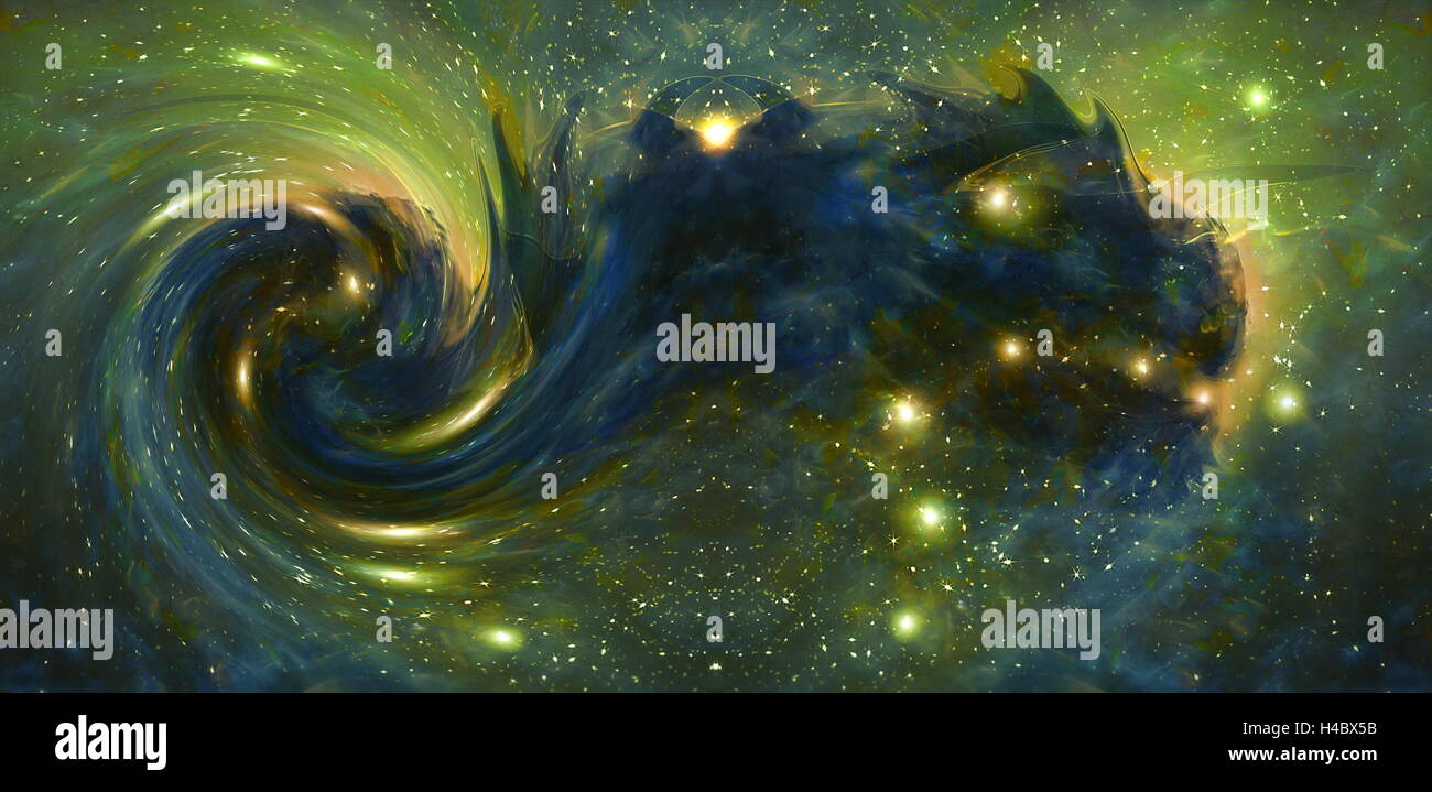 Cosmic dragon in space and stars, blue cosmic abstract backgroun Stock ...