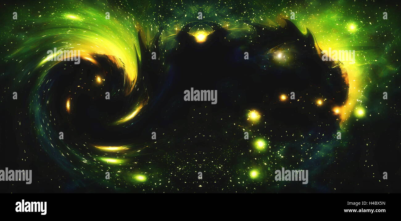 Cosmic dragon in space and stars, green cosmic abstract background ...