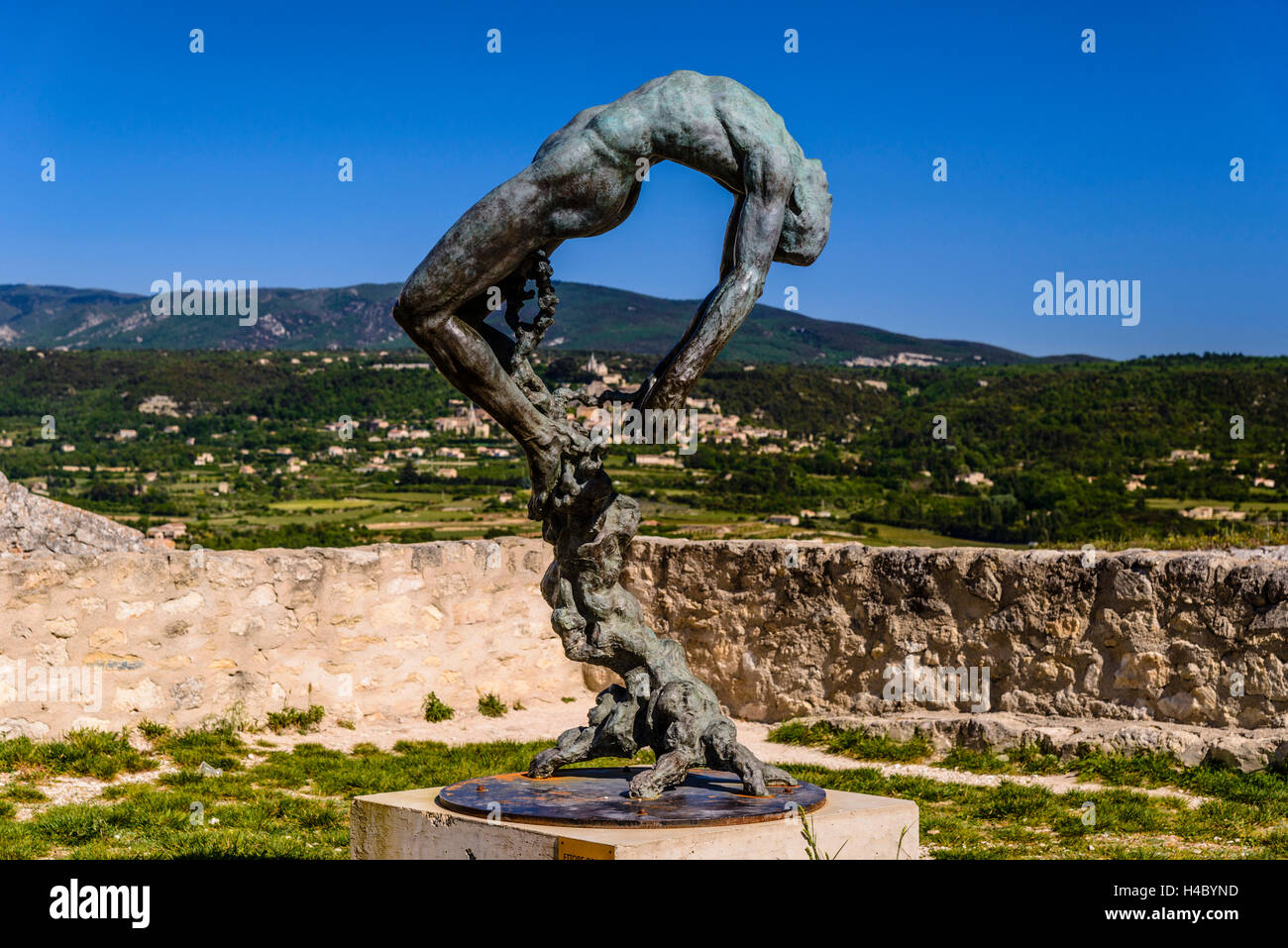 France, Provence, Vaucluse, Lacoste, castle ruin Lacoste, sculpture ...