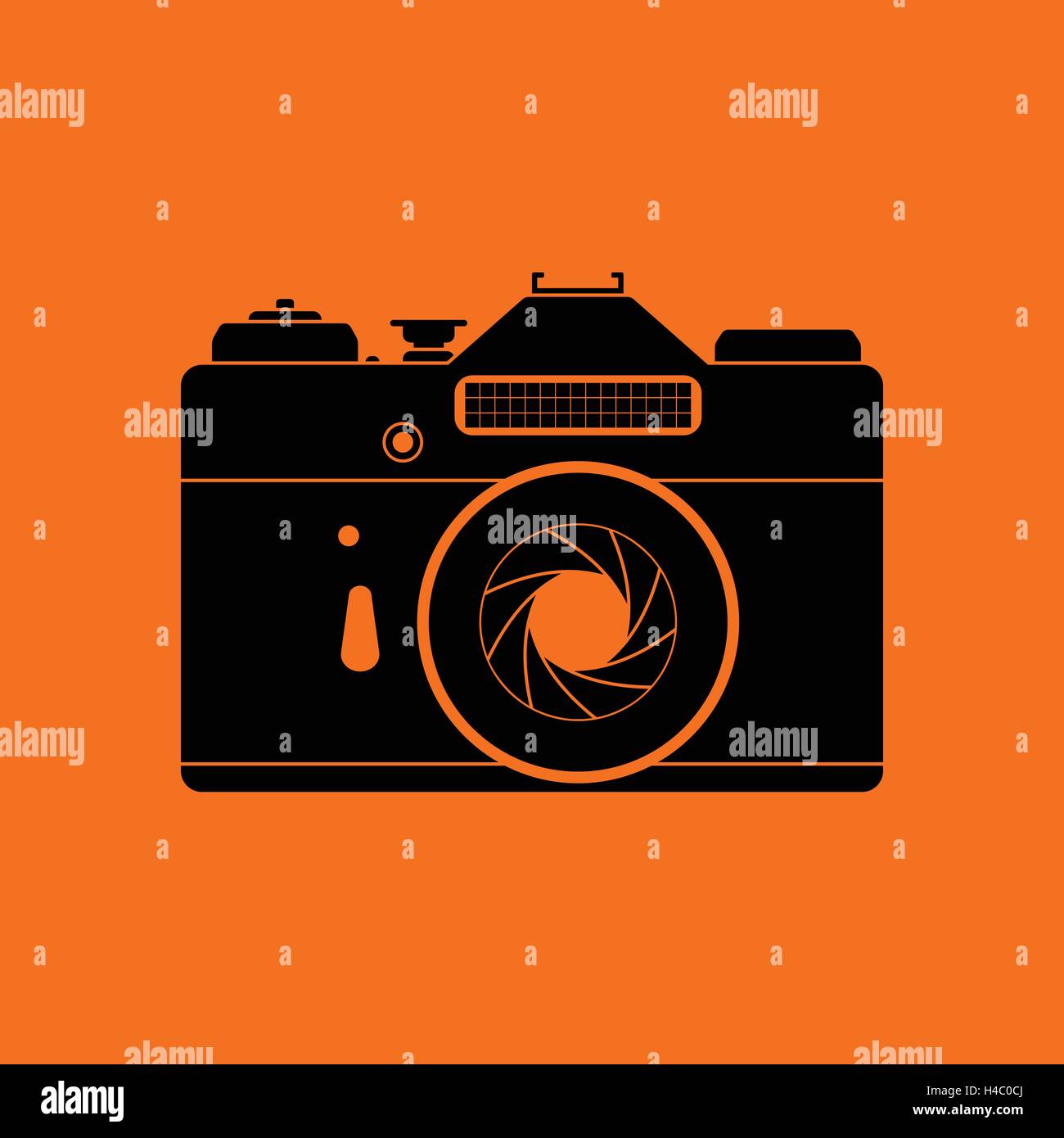 Icon of retro film photo camera. Orange background with black. Vector ...